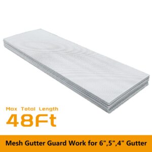 Powrocket Universal Sizes Stainless Steel Micro Mesh Gutter Guard Leaf Protection,Work for 6'',5'',4'' Gutter,Prevents Roof Clogged Downspouts,Easy to Work with and DIY,Total Covers 48Ft,White