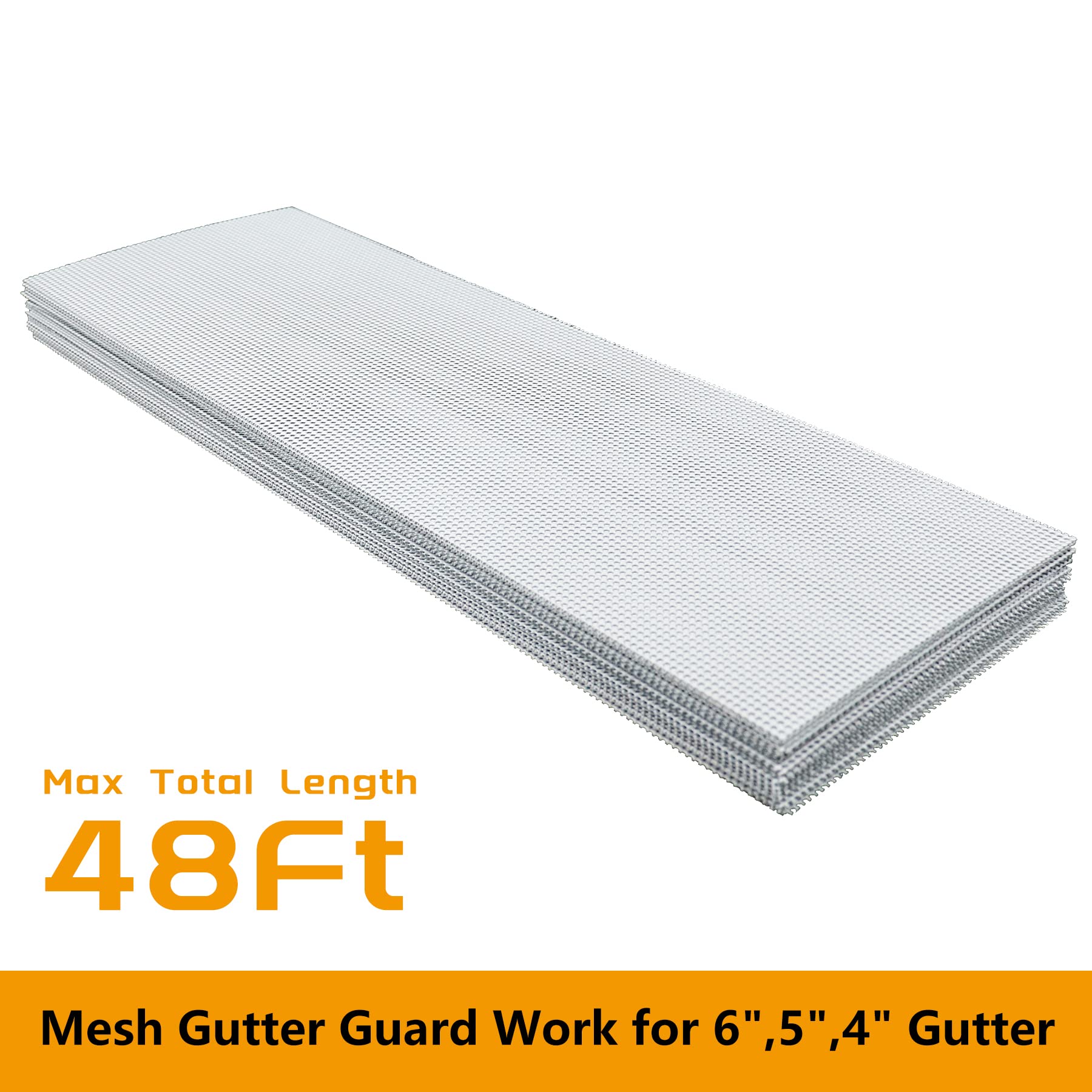 Powrocket Universal Sizes Stainless Steel Micro Mesh Gutter Guard Leaf Protection,Work for 6'',5'',4'' Gutter,Prevents Roof Clogged Downspouts,Easy to Work with and DIY,Total Covers 48Ft,White