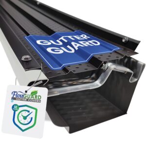 flowguard high clearance premium 50-year gutter cover system - thermal thaw black 5 inch aluminum gutter guards, 102 feet - by flexxpoint