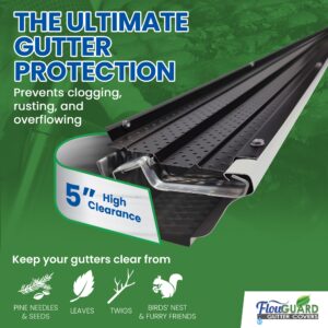 FlowGuard High Clearance Premium 50-Year Gutter Cover System - Thermal Thaw Black 5 Inch Aluminum Gutter Guards, 102 Feet - by FlexxPoint