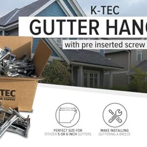 (10 Pack) 6 Inch Gutter Hangers Heavy Duty Hidden Rain Gutter Bracket Fastener with Clip Comes with a Pre-Inserted Rust Resistant Screw for 5" K-Style Aluminum Gutters - Easily Repair Sagging Gutters