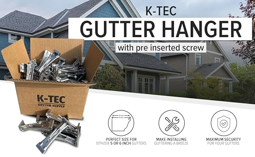 (10 Pack) 6 Inch Gutter Hangers Heavy Duty Hidden Rain Gutter Bracket Fastener with Clip Comes with a Pre-Inserted Rust Resistant Screw for 5" K-Style Aluminum Gutters - Easily Repair Sagging Gutters