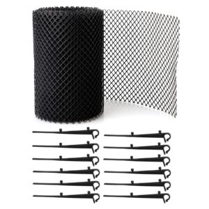 zrswv plastic gutter guard mesh protector, screen roll 6in x 20ft with 12 clip fixing hooks, leaf protection cover netting to stop drain and guttering leaf or debris blockages