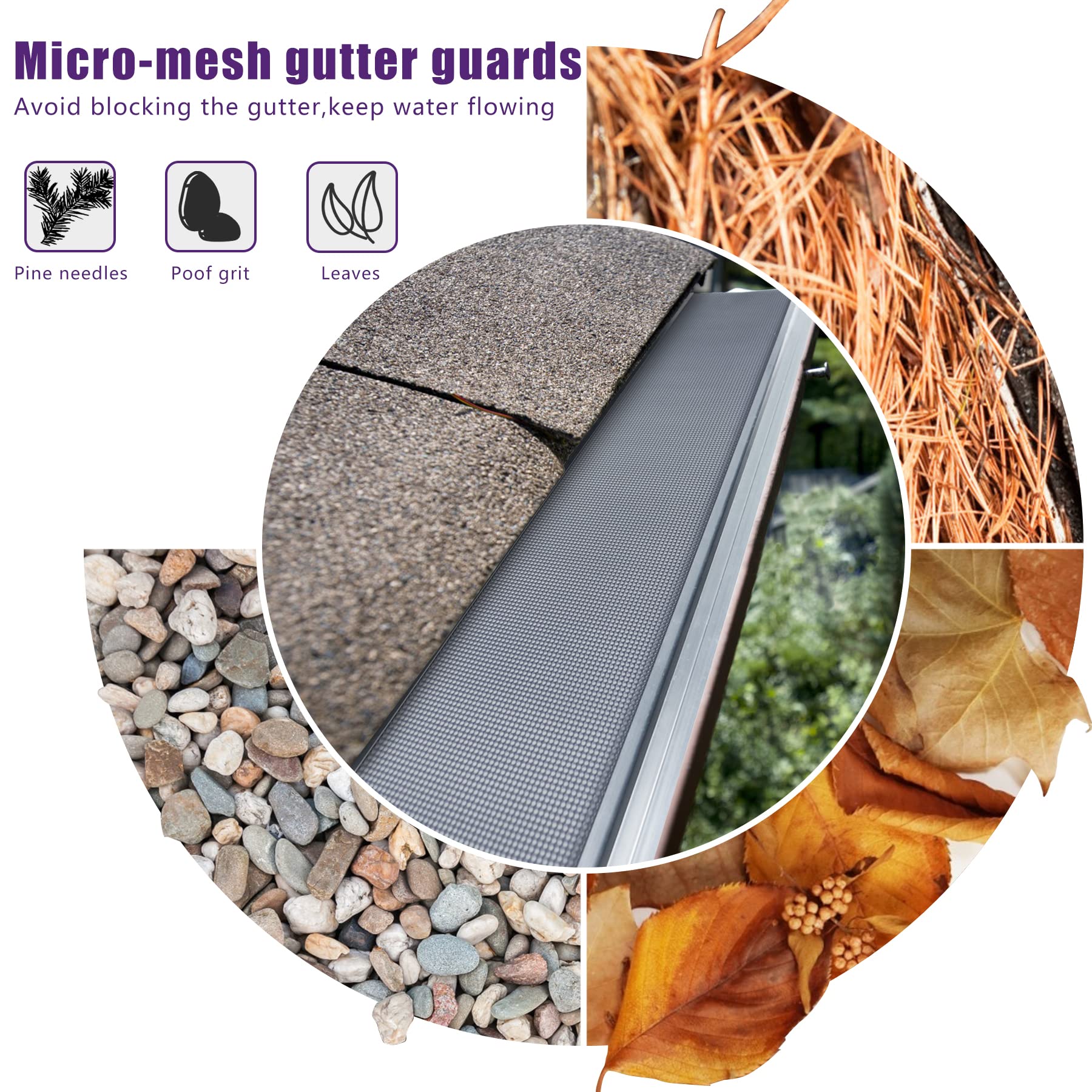 Mxclimate Gutter Guard 5'',Stainless Steel DIY Gutter Cover System 48ft,Micromesh Gutter Guards Downspout Leaf Protection fits any Traditional Roof Gutter Type