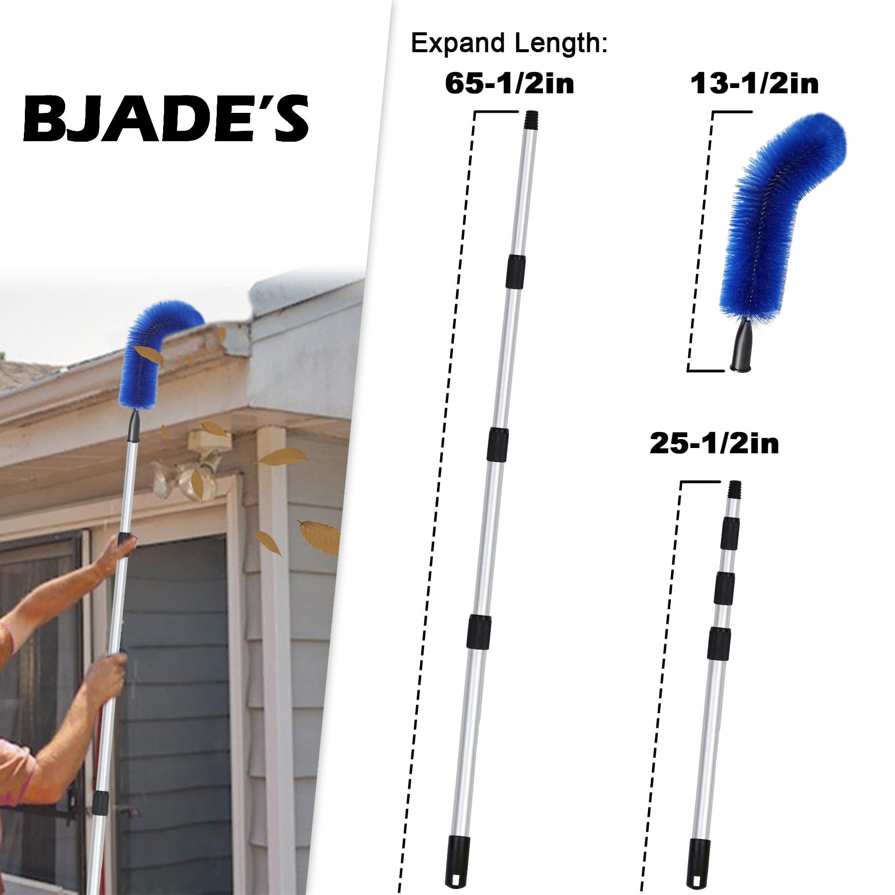 BJADE'S Gutter Cleaning Brush Gutter Guard Cleaner Tools with Extendable Telescopic Pole,Easy Remove Leaves and Debris from The Ground