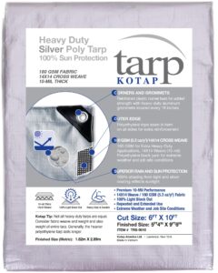 kotap 6 x 10 ft. heavy-duty protection/coverage tarp, superior weave for greater longevity, 10-mil multi-use, waterproof, trs-0610, silver (1-pack)