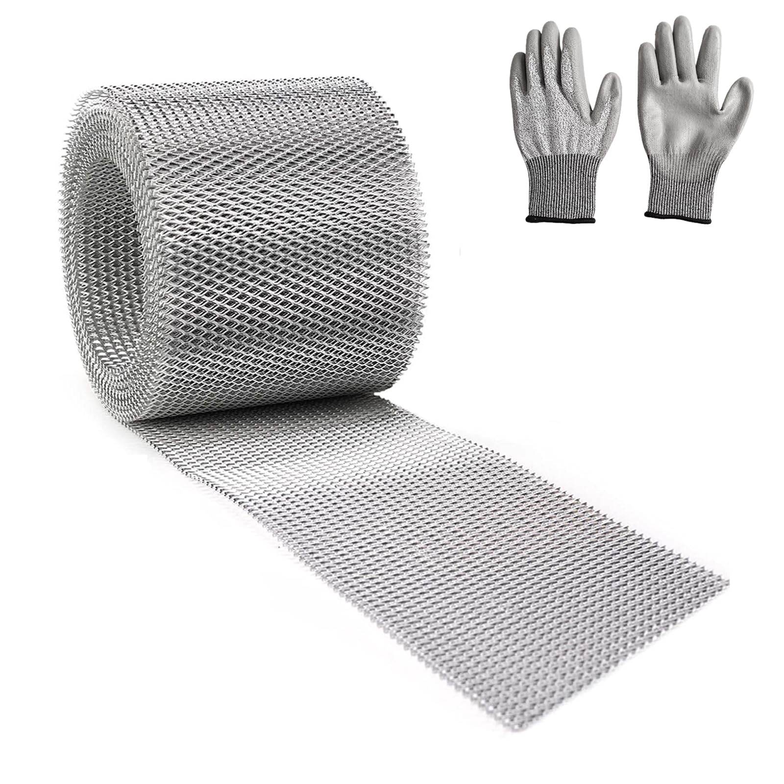 Aluminum Gutter Guard Mesh 5 Inch x 20 Feet with Anti-Scratch Gloves, Roof Gutter Filters Durable Leaf Guards for Gutters Strainer Stop Leaf Blockage Drain Pipe Net Cover (Silver, one Rolls)