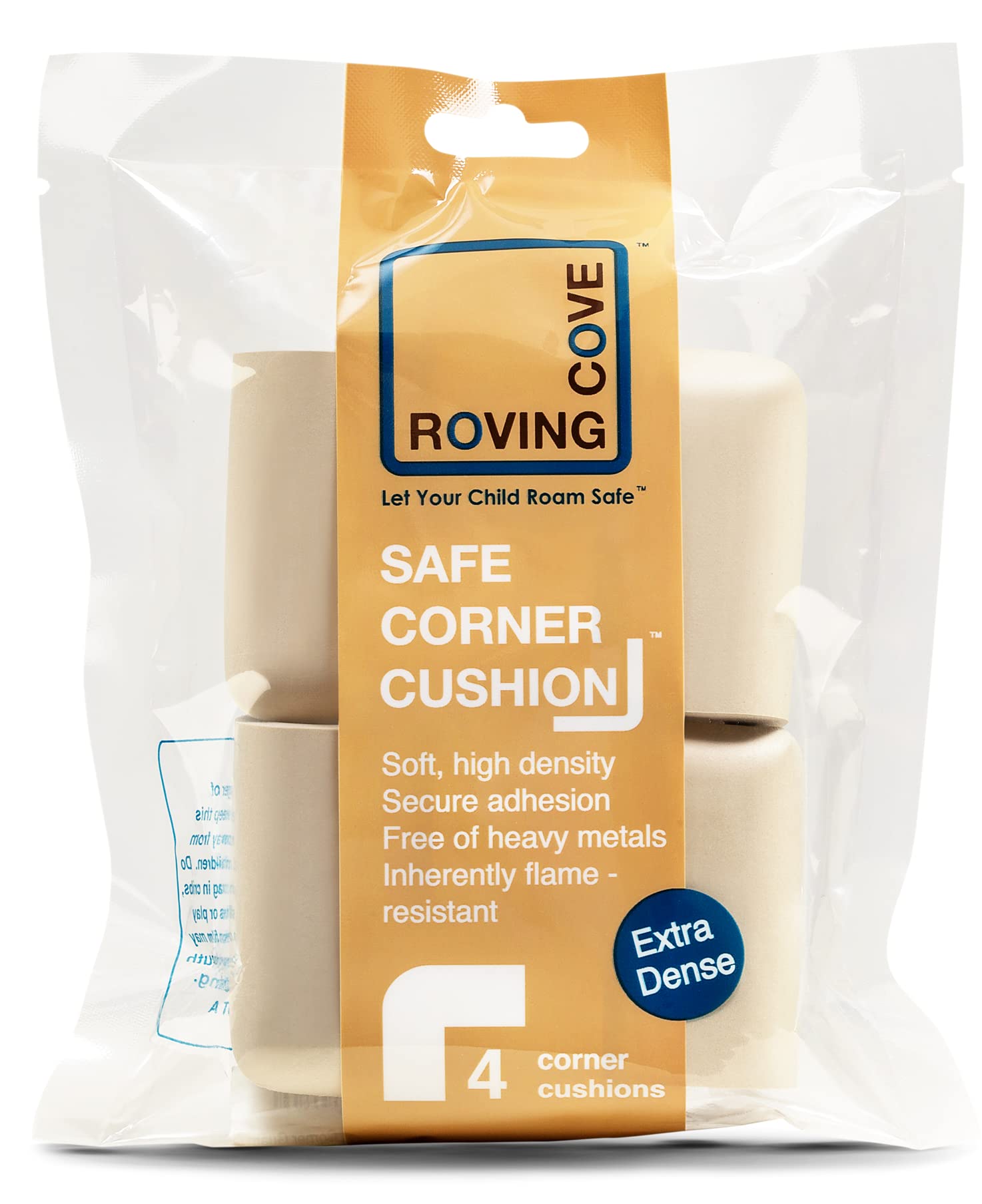 Roving Cove Corner Protector for Baby (4 Large Corners), Hefty-Fit Heavy-Duty Soft Rubber Foam Furniture Corner Bumper Guards, 3M Adhesive Pre-Taped, Oyster White (Off White)