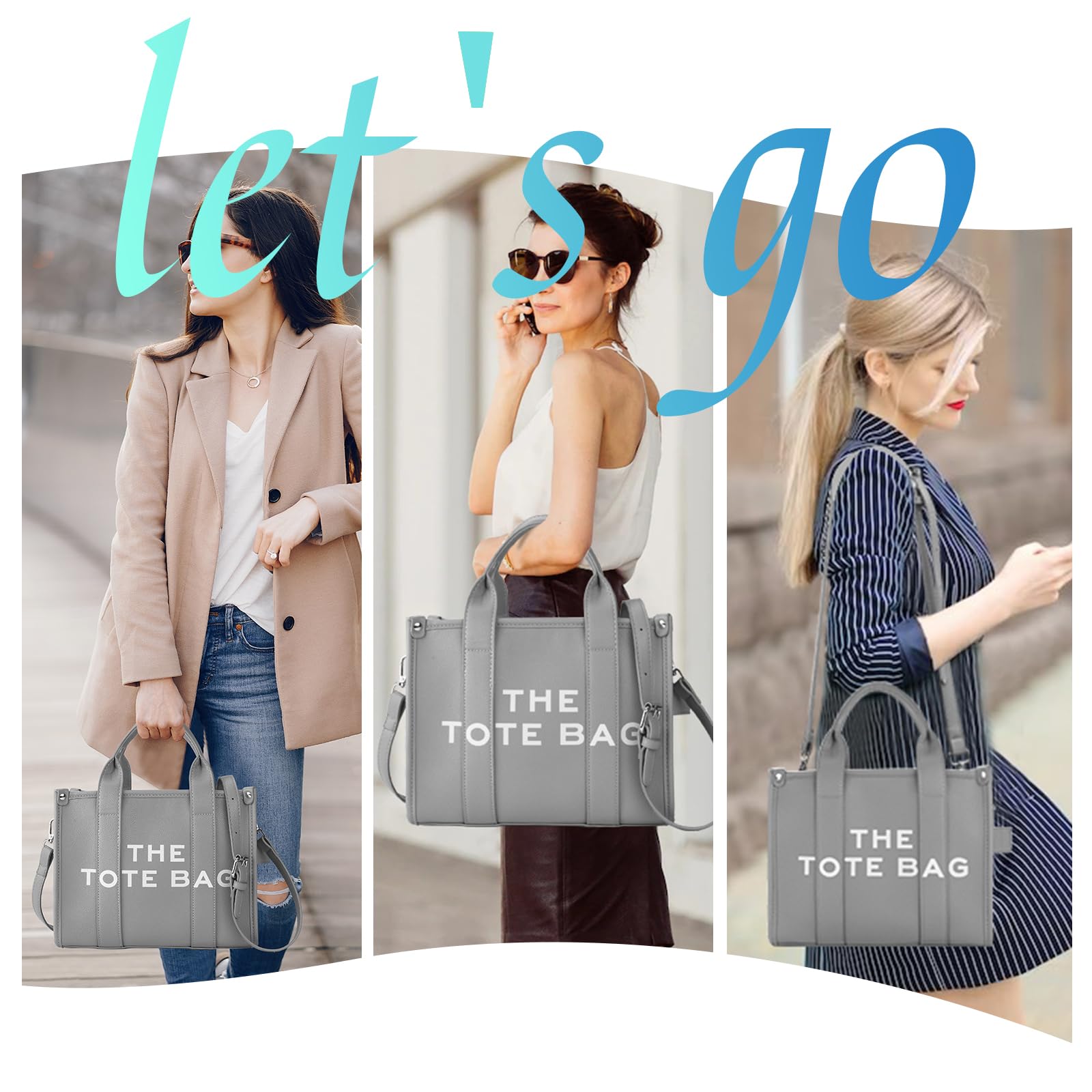 Tote Bag for Women, The Tote Bag with Zipper, Trendy Personalized Oversized Medium PU Leather Tote Bag Top-Handle Shoulder Crossbody Bags.（Medium-Grey）