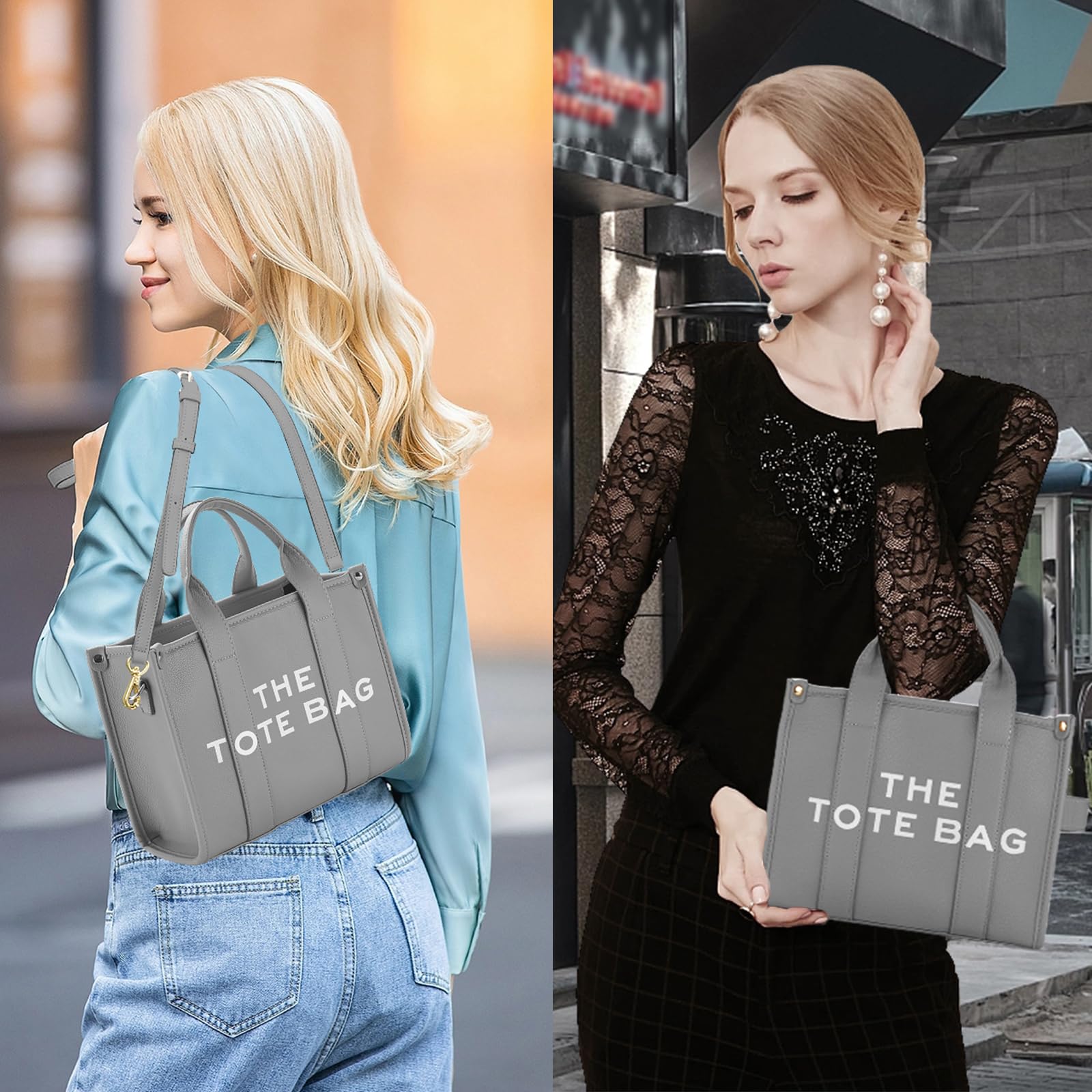 Tote Bag for Women, The Tote Bag with Zipper, Trendy Personalized Oversized Medium PU Leather Tote Bag Top-Handle Shoulder Crossbody Bags.（Medium-Grey）