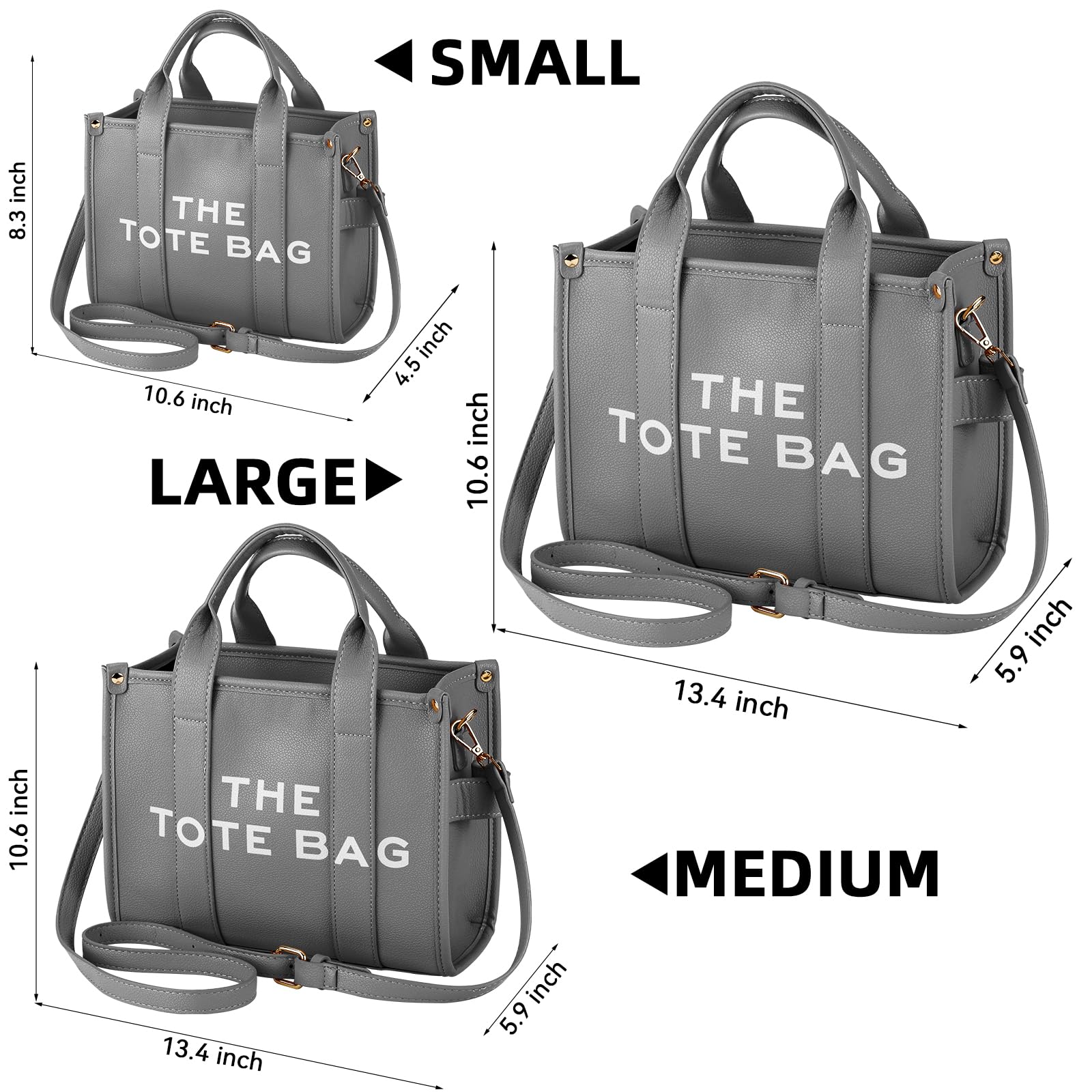 Tote Bag for Women, The Tote Bag with Zipper, Trendy Personalized Oversized Medium PU Leather Tote Bag Top-Handle Shoulder Crossbody Bags.（Medium-Grey）