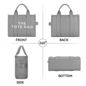 Tote Bag for Women, The Tote Bag with Zipper, Trendy Personalized Oversized Medium PU Leather Tote Bag Top-Handle Shoulder Crossbody Bags.（Medium-Grey）