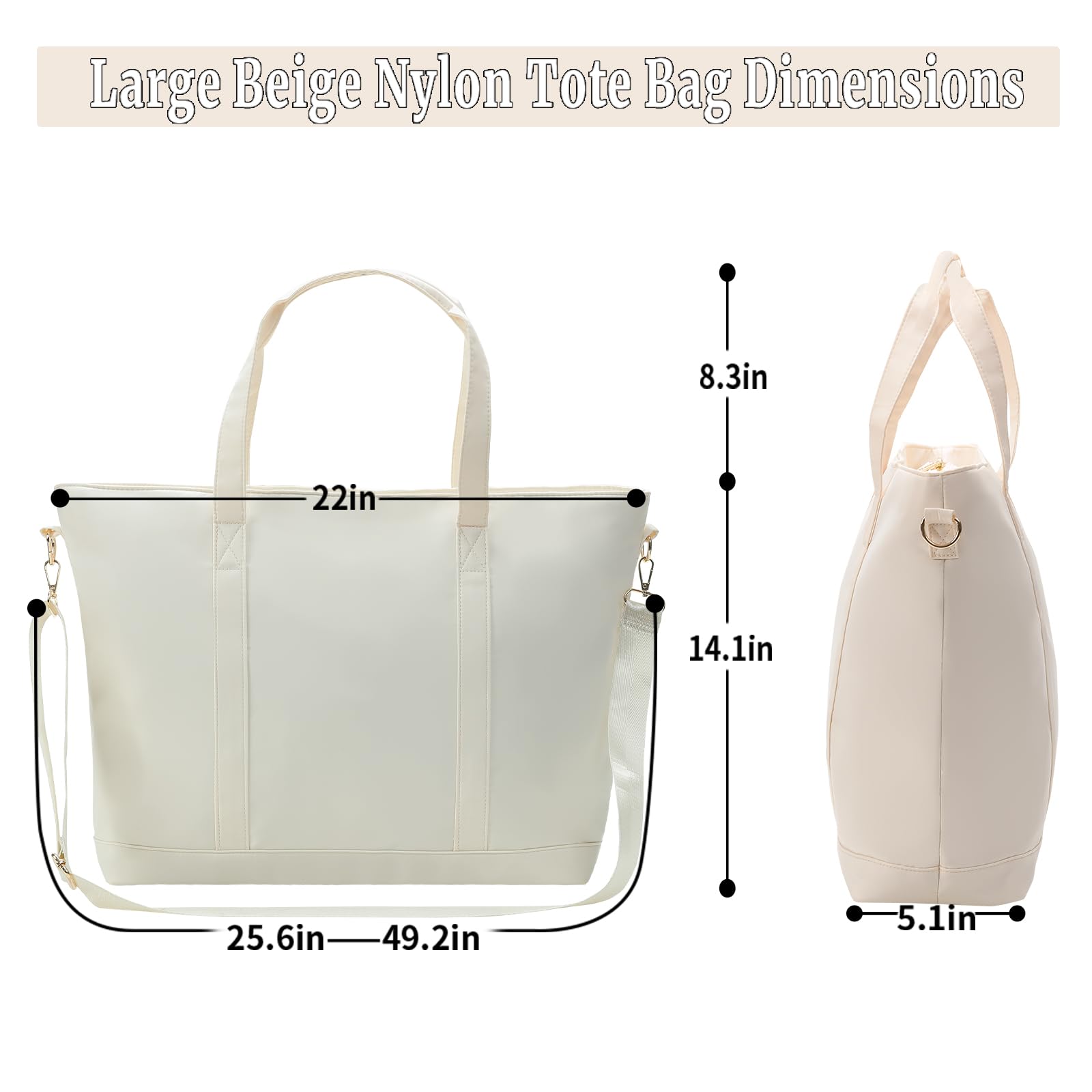 YogoRun Large Tote Summer Bags for Women 2024 Cute Beach Bag Simple Modern Bag Water-resistant Nylon Handbag with Shoulder Crossbody Strap (Beige)