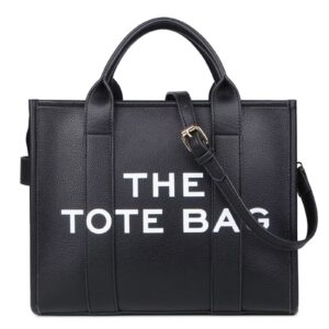 the tote bags for women large travel tote bag purse with zipper pu leather tote bag top-handle shoulder crossbody bags black