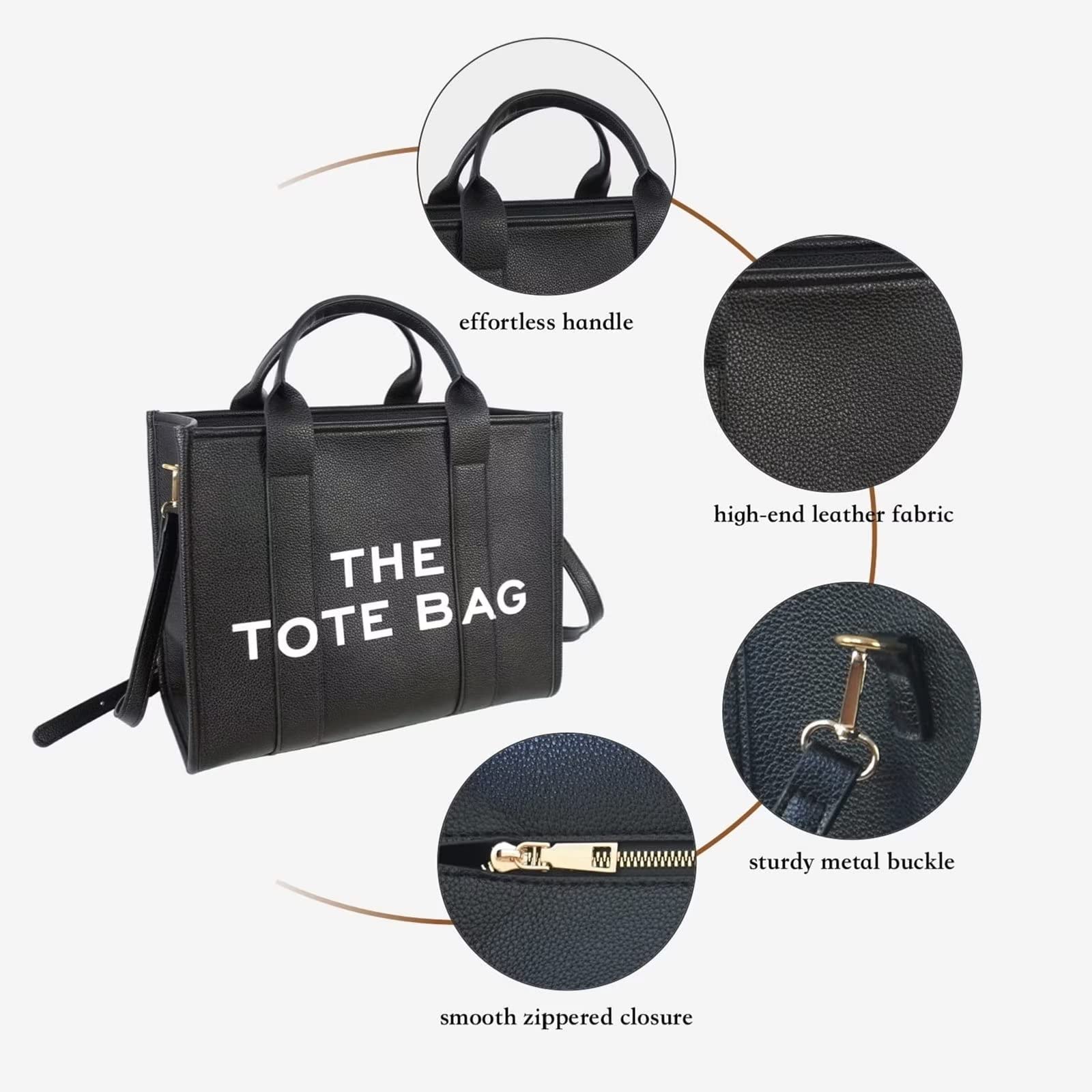 The Tote Bags for Women Large Travel Tote Bag Purse with Zipper PU Leather Tote Bag Top-Handle Shoulder Crossbody Bags Black