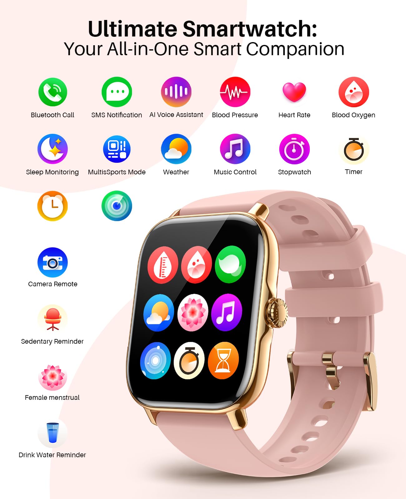 Smart Watch for Android for Women, 1.91" Touch Screen Fitness Tracker with Heart Rate Blood Oxygen Sleep Monitor, IP68 Waterproof Bluetooth Smartwatch Answer Make Call, Compatible Android iOS iPhone