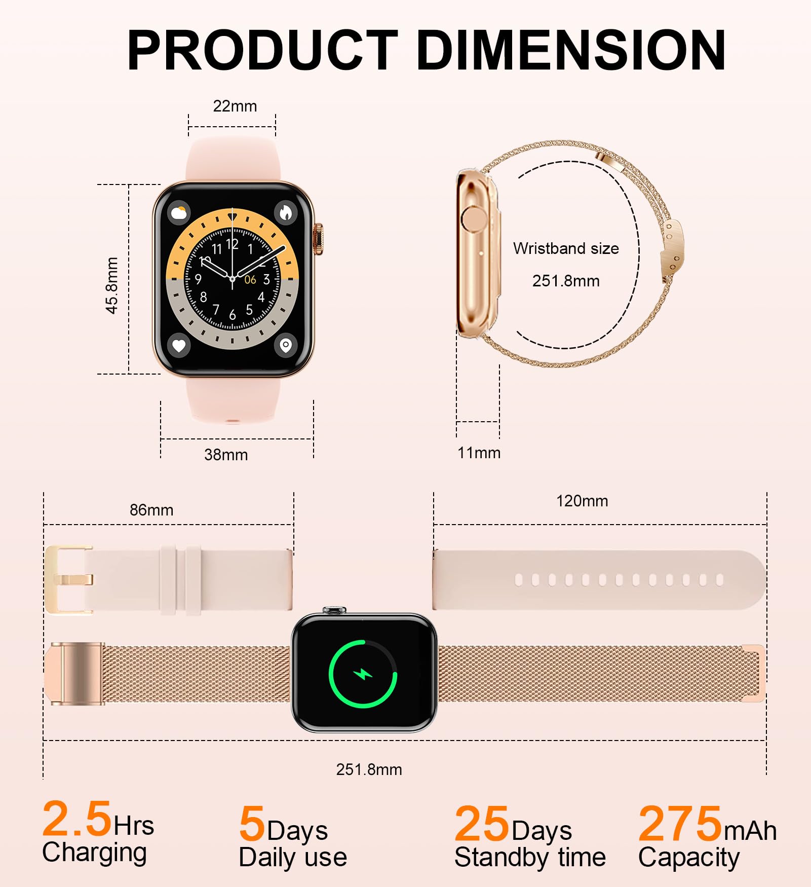 INNOFOVO Smart Watches for Women (Answer/Make Calls), 1.85" Smart Watch for Android iOS Phones Waterproof Smartwatch Fitness Tracker with Heart Rate Sleep Monitor Pedometer Fitness Watch, Gold