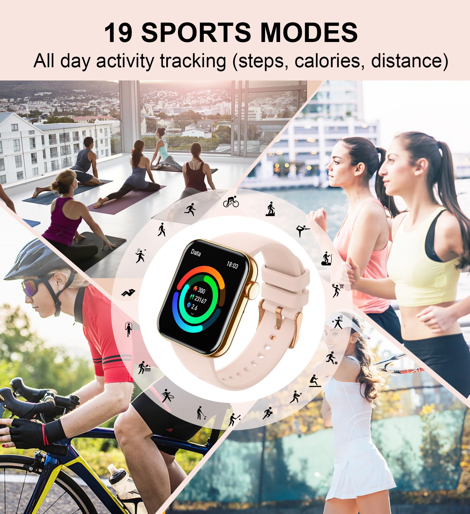 INNOFOVO Smart Watches for Women (Answer/Make Calls), 1.85" Smart Watch for Android iOS Phones Waterproof Smartwatch Fitness Tracker with Heart Rate Sleep Monitor Pedometer Fitness Watch, Gold