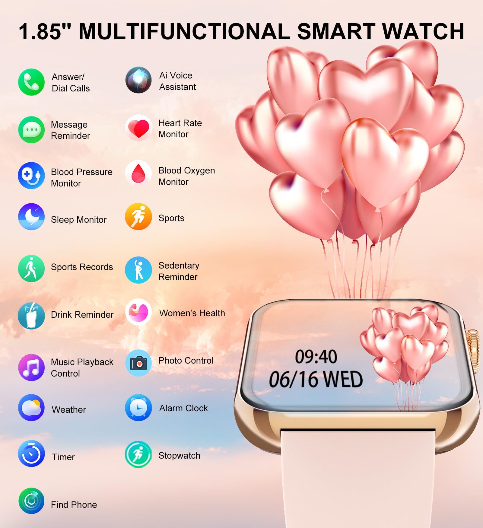 INNOFOVO Smart Watches for Women (Answer/Make Calls), 1.85" Smart Watch for Android iOS Phones Waterproof Smartwatch Fitness Tracker with Heart Rate Sleep Monitor Pedometer Fitness Watch, Gold