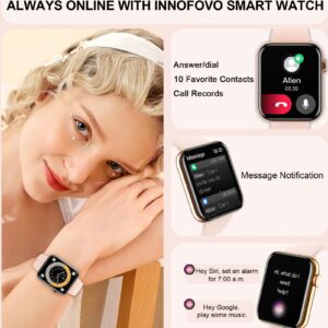 INNOFOVO Smart Watches for Women (Answer/Make Calls), 1.85" Smart Watch for Android iOS Phones Waterproof Smartwatch Fitness Tracker with Heart Rate Sleep Monitor Pedometer Fitness Watch, Gold