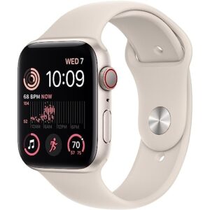 Apple Watch SE (2nd Gen) (GPS + Cellular, 44mm) - Starlight Aluminum Case with Starlight Sport Band, M/L (Renewed)