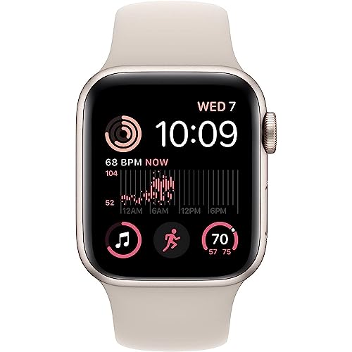 Apple Watch SE (2nd Gen) (GPS + Cellular, 44mm) - Starlight Aluminum Case with Starlight Sport Band, M/L (Renewed)