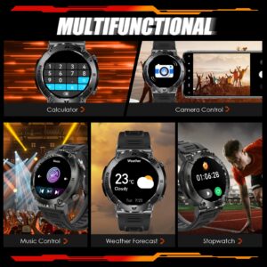 EIGIIS Smart Watch for Men 1.32” HD Rugged Military Smart Watch (Answer/Make Calls) Outdoor Sports Watch Fitness Tracker with Heart Rate Sleep Monitor Tactical Smartwatch for iPhone Android