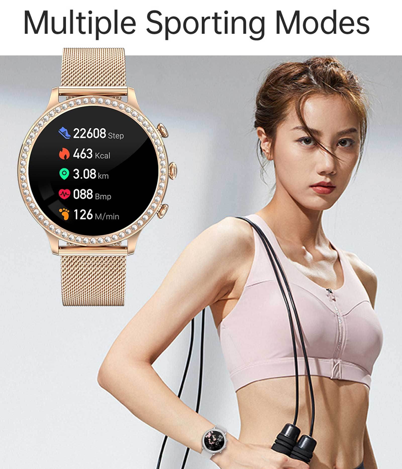 Smart Watch for Women Bluetooth Call Ladies Smartwatch 1.32" Diamond 100+ Watch Dials Sleep Tracker for Android iOS Phones