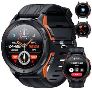 oukitel bt10 military smart watch for men(answer/dial),5atm waterproof rugged fitness tracker smartwatch,1.43'amoled hd display,tactical sports watch,123+sport modes,24h health monitor,for ios/android