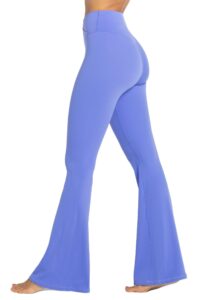 sunzel flare leggings, crossover yoga pants with tummy control, high waisted and wide leg, no front seam periwinkle medium