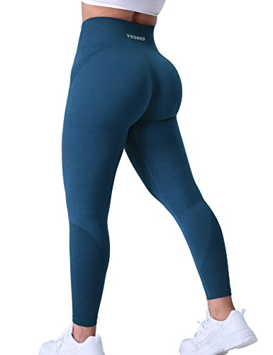 YEOREO Women Seamless Ozone Workout Leggings High Waisted Butt Lifting Recycled Yoga Pants Atlantic Blue XL