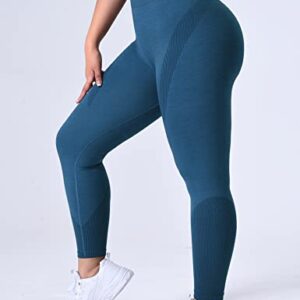 YEOREO Women Seamless Ozone Workout Leggings High Waisted Butt Lifting Recycled Yoga Pants Atlantic Blue XL