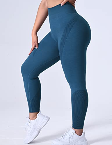 YEOREO Women Seamless Ozone Workout Leggings High Waisted Butt Lifting Recycled Yoga Pants Atlantic Blue XL