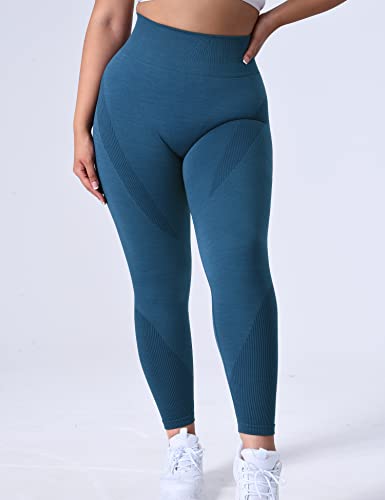 YEOREO Women Seamless Ozone Workout Leggings High Waisted Butt Lifting Recycled Yoga Pants Atlantic Blue XL