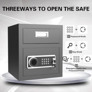 2 Cub Security Business Safe and Lock Box with Digital Keypad,Drop Slot Safes with Front Load Drop Box for Money and Mail,Business