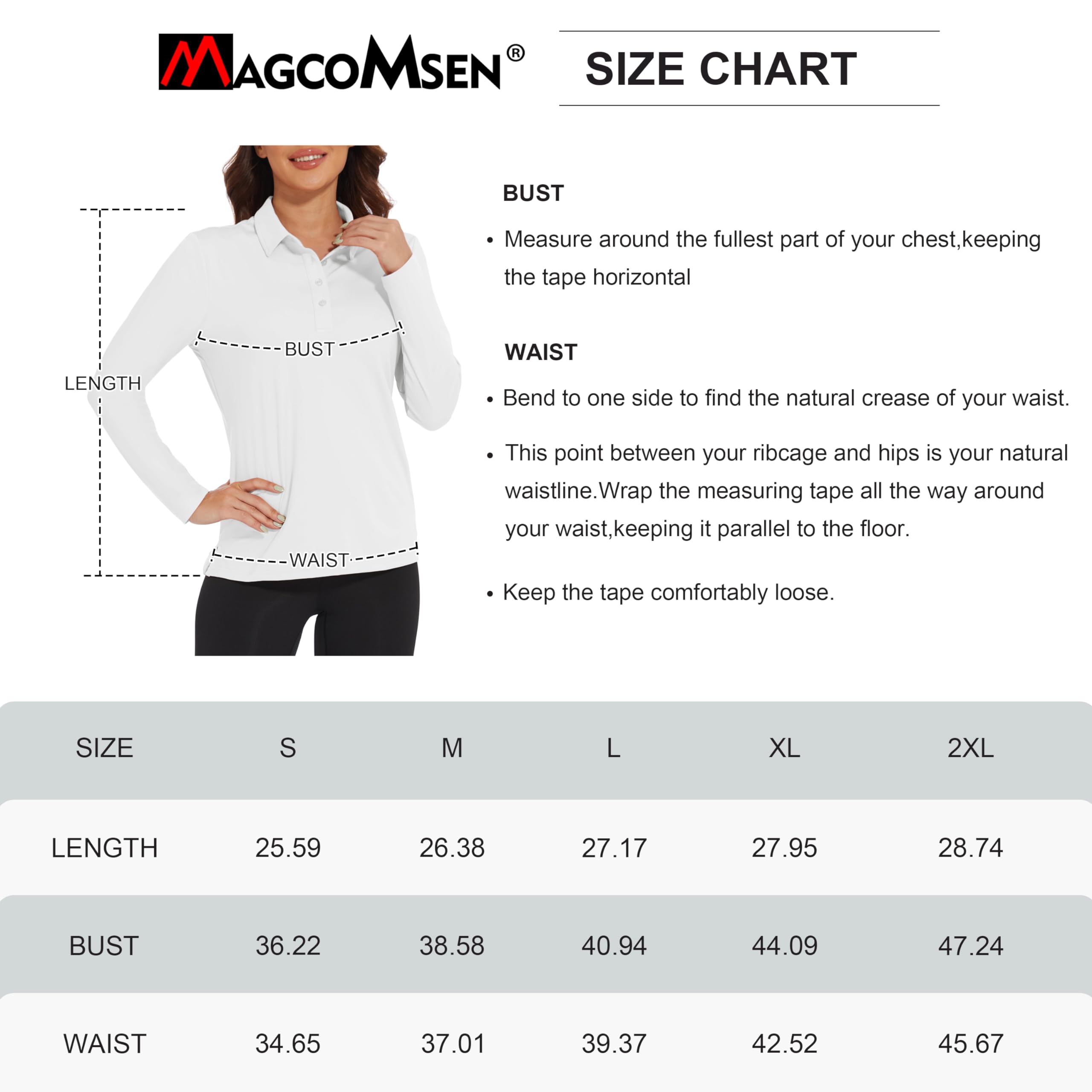 MAGCOMSEN Women's Tennis Polo Shirts UV Shirt Long Sleeve Collared Golf Athletic Shirts UPF 50+ Sun Shirt Women White, 2XL