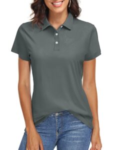 tacvasen women's polo sun protection athletic shirts short sleeve golf shirt 3-buttons collared tops, dark grey, s