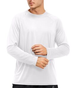 men's upf 50+ long sleeve shirts uv sun protection quick dry workout shirts for fishing running hiking white s