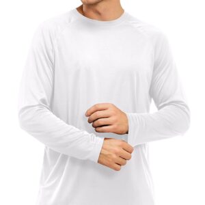 Men's UPF 50+ Long Sleeve Shirts UV Sun Protection Quick Dry Workout Shirts for fishing Running Hiking white S