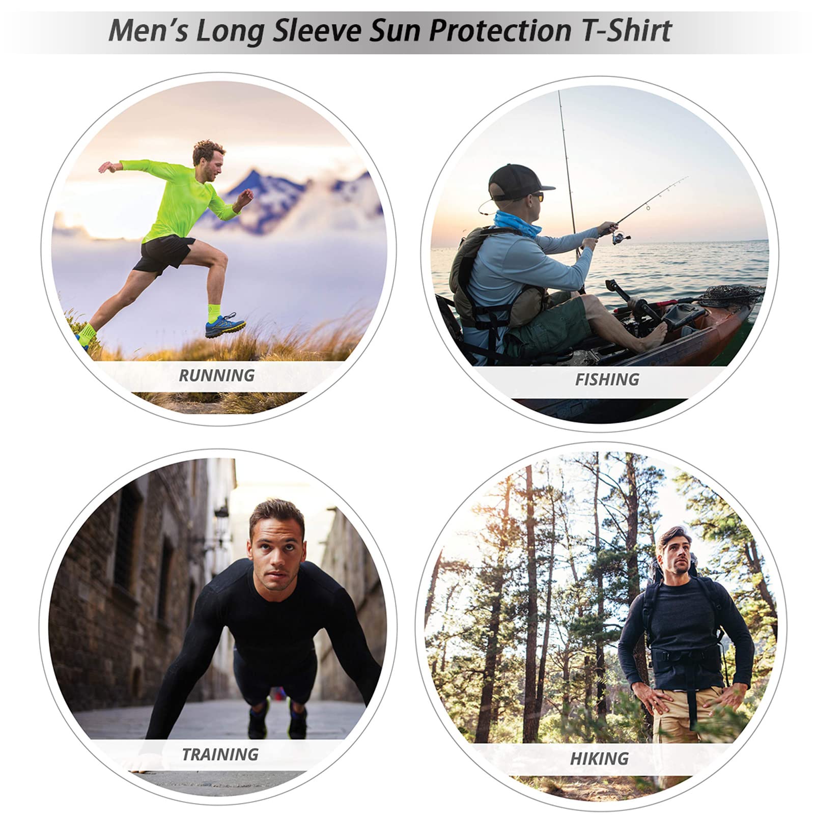 Men's UPF 50+ Long Sleeve Shirts UV Sun Protection Quick Dry Workout Shirts for fishing Running Hiking white S