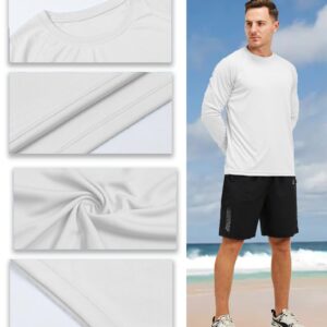 Men's UPF 50+ Long Sleeve Shirts UV Sun Protection Quick Dry Workout Shirts for fishing Running Hiking white S