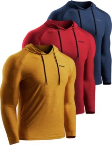 tsla men's long sleeve pullover, dry fit running workout shirts, athletic fitness & gym shirt, hoodie pullover navy/red/yellow, x-large