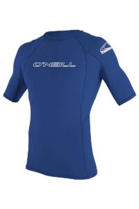 o'neill wetsuits men's basic skins upf 50+ short sleeve rash guard, pacific, medium