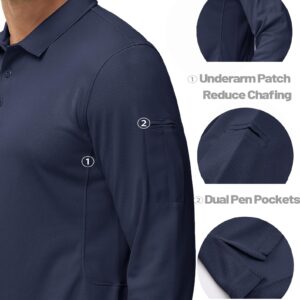 Military Polo Shirts for Men Long-Sleeve Work Polo Performance Quick Dry Shirt Men Casual Shirt Jersey Polo Shirt Navy Blue