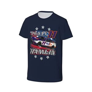 YINFA Denny Hamlin 11 Shirt for Teen Girl & Boy Printing Performance Short Sleeve Tee Black