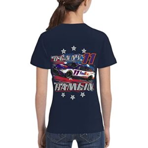 YINFA Denny Hamlin 11 Shirt for Teen Girl & Boy Printing Performance Short Sleeve Tee Black