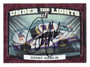 autographed denny hamlin 2022 donruss racing under the lights signed nascar collectible insert trading card with coa