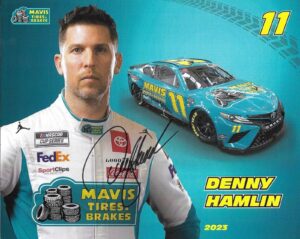 2023 denny hamlin mavis tires brakes nascar signed auto 8x10 hero card photo coa - autographed nascar photos