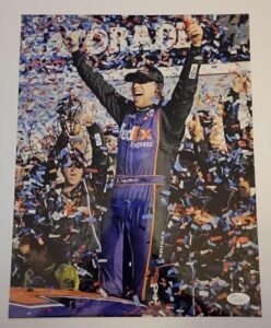 denny hamlin signed autographed 11x14 photo winners circle jsa coa - autographed nascar photos