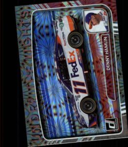 2023 donruss racing under the lights #10 denny hamlin fedex express/joe gibbs racing/toyota official nascar trading card (stock photo shown, near mint to mint condition)